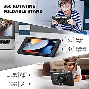 Stweap Case for iPad 9th/8th/7th Generation-Built-in Screen Protector,with Pencil Holder&360°Rotating Hand Strap,Shoulder Strap,Case for iPad 10.2 inch 2021-2019(Black)