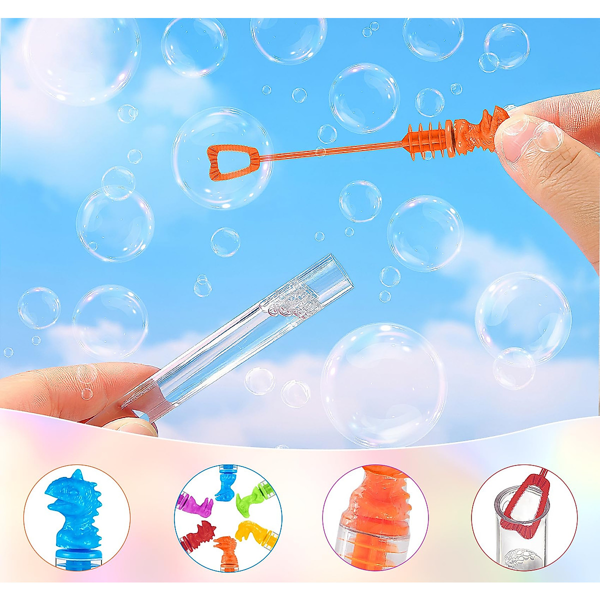 ABSOFINE 36 Pack Mini Dinosaur Bubble Wands, Kids Party Favors Bubble Wand for Birthday Wedding Christmas Themed School Classroom Prizes for Boys & Girls (Dinosaur)