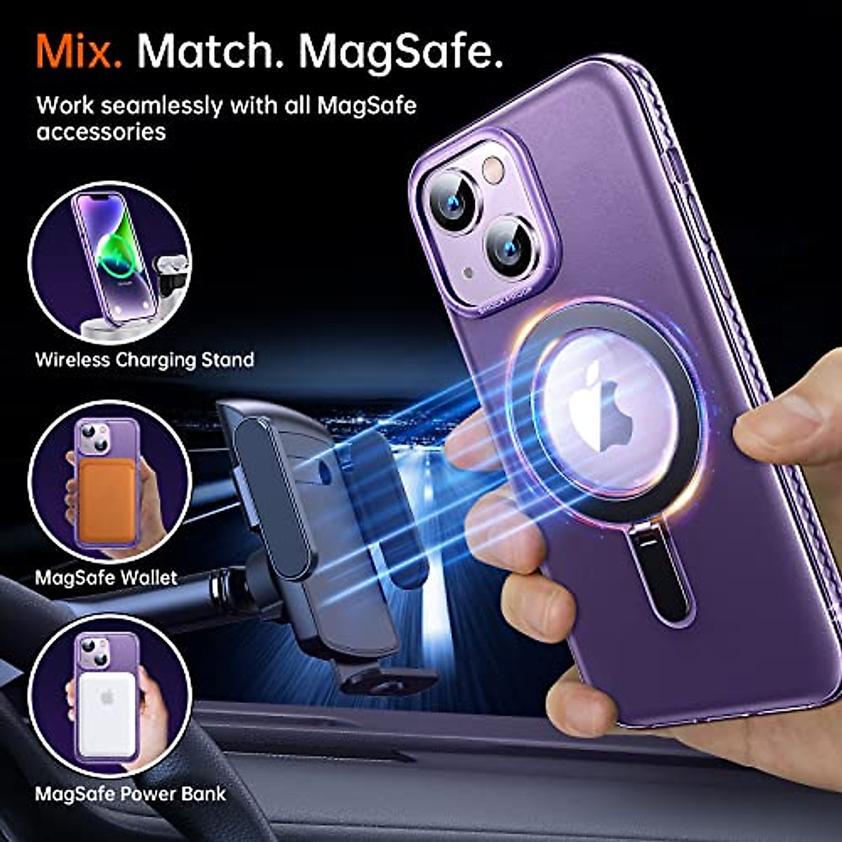 JUESHITUO for iPhone 14 Plus Case [Not Yellowing] [Military Grade Protection] [No.1 Strong Magnets] Magnetic Built-in Compatible with MagSafe Case 6.7 inch, Deep Purple