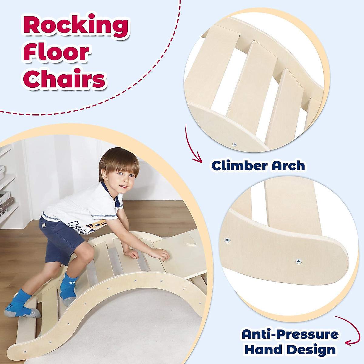 bbgroundgrm Kids Rocking Chairs, Lightweight Rocking Floor with Pillow, Toddler Chaise Lounge Chair for Toddlers, Children, and Kids