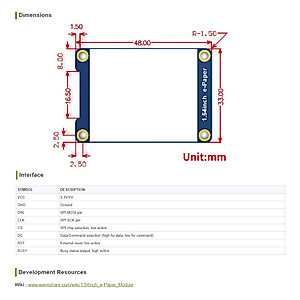 200x200 Resolution 1.54inch E-Ink Display Module Electronic E-paper Sreen with Embedded Controller SPI Interface Support Partial Refresh for Raspberry Pi/Arduino/Nucleo