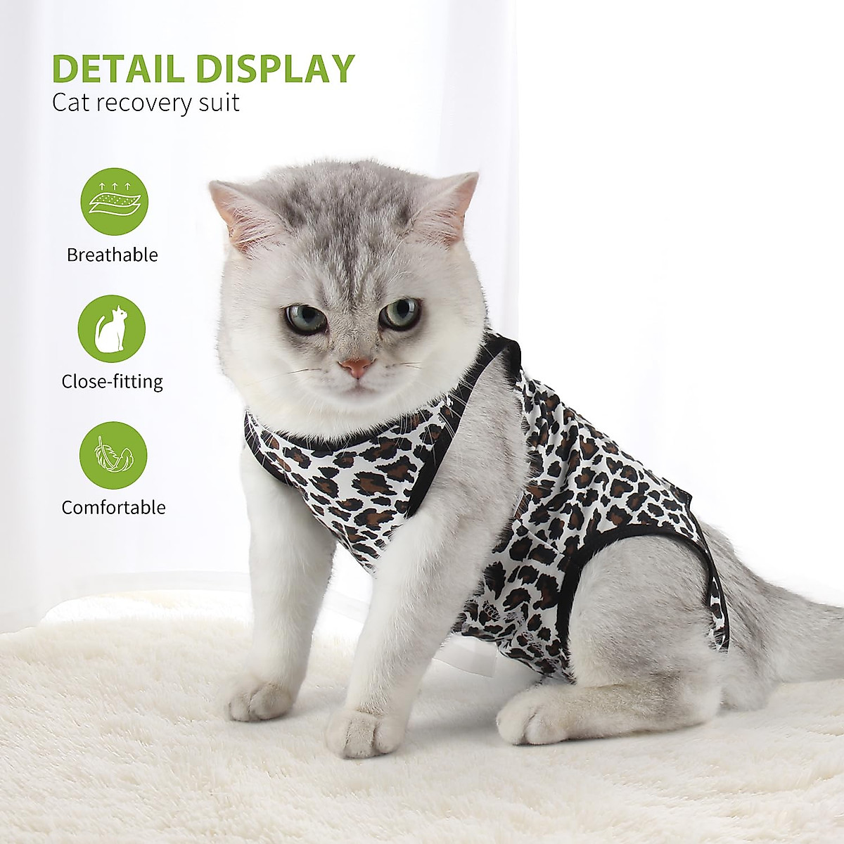 Pawcomon 2 Packs Cat Surgery Recovery Suit Surgical Clothes Abdominal Wounds Anti-Licking Cat Bodysuit Onesie Substitute E-Collar& Cone