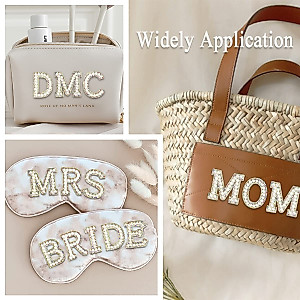 Sparkly Rhinestones and Elegant Pearls Iron On Patches for Clothing, A-Z Sew On Decorative Letter Patch Glitter Alphabet Applique Rhinestone Pearl English Letter for DIY Craft Supplies (C)