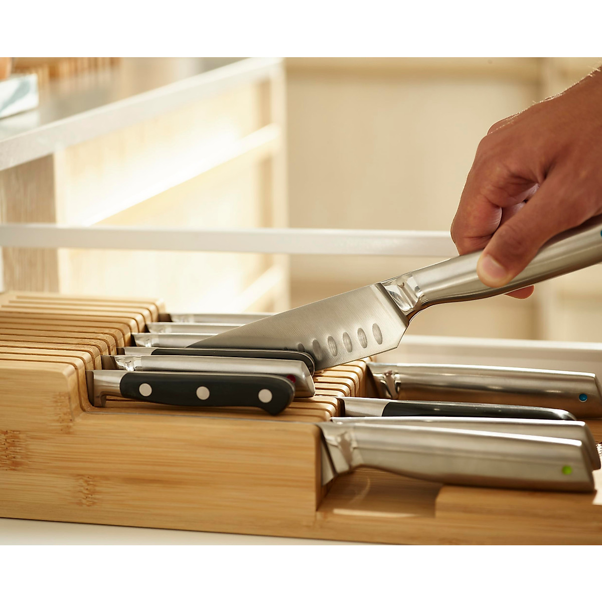 Joseph Joseph DrawerStore Knife Organizer, holds up to 12+ knives, Kitchen Organization & Drawer Storage, Bamboo