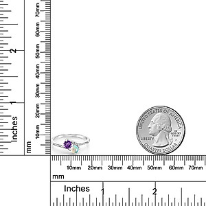 Gem Stone King 10K White Gold Forever United 2 Stone Purple Amethyst and White Simulated Opal and Diamond Engagement Ring For Women (0.66 Cttw, Round, Avaiable in Size 5,6,7,8,9)