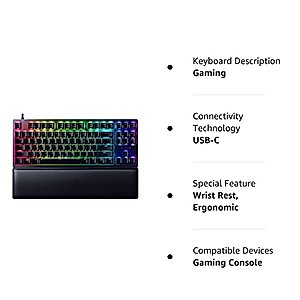 Razer Huntsman V2 TKL Tenkeyless USB-C Gaming Keyboard: Fastest Linear Optical Switches Gen2 w/ Sound Dampeners & 8000Hz Polling Rate - Detachable TypeC Cable - Doubleshot PBT Keycaps (Renewed)