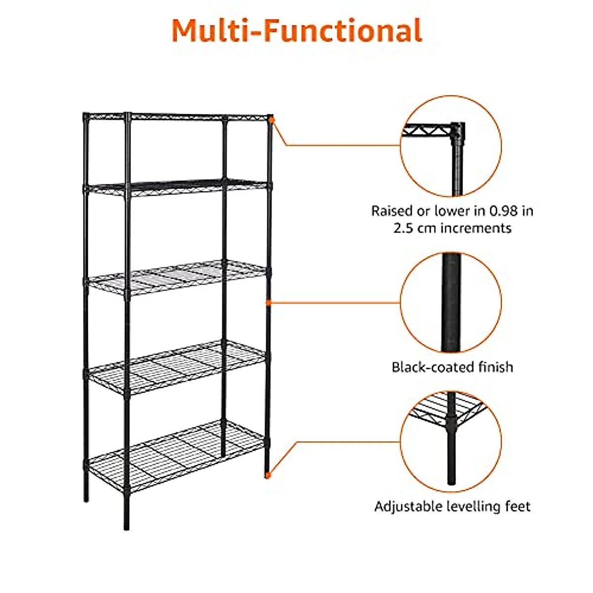 Amazon Basics 5-Shelf Storage Unit with Height Adjustable Shelves and Foldable Storage Cubes (6 Pack), Black