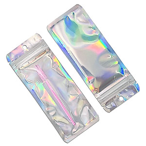 MITOB 100 Pack Clear Mylar Bags 2.36x5.9 inch Resealable Zipper Self Seal Clear Plastic Aluminum Foil Bag Flat Heat Sealable Small Food Storage Bags for Party Favor Pouch with Tear Notch Hang Hole