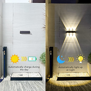 Mrzxy Solar Wall Lights Outdoor Aluminum Housing Waterproof Up and Down Wall Sconce Dusk to Dawn LED Outdoor Lighting for House Yard Deck Garage Front Porch