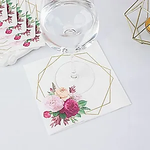 Efavormart 20 Pack | 2 Ply Soft White/Gold Hexagon Frame Floral Paper Napkins, Wedding Dinner Cocktail Beverage Napkins