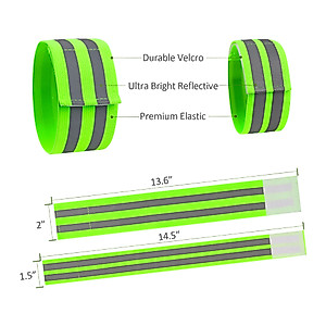 Vanmor High Visibility Reflective Bands for Wrist, Arm, Ankle, Leg. Reflective Running Gear for Men and Women, Safety Reflective Straps Bracelets for Night Running, Cycling, Walking (Green)