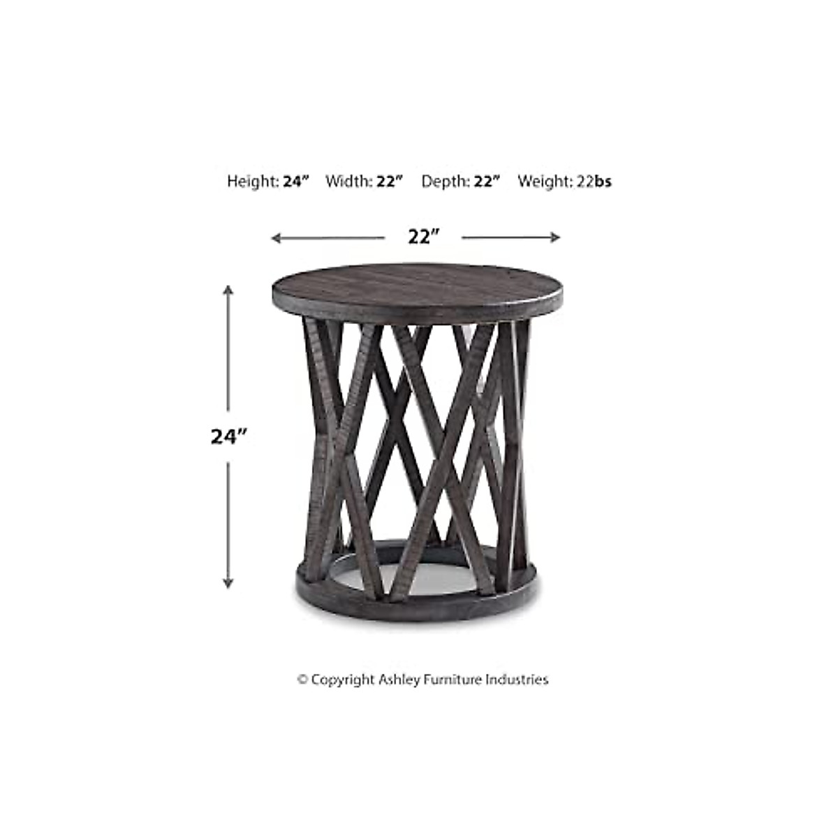 Signature Design by Ashley Sharzane Rustic Round End Table Made of Solid Pine Wood, Gray with Weathered Finish