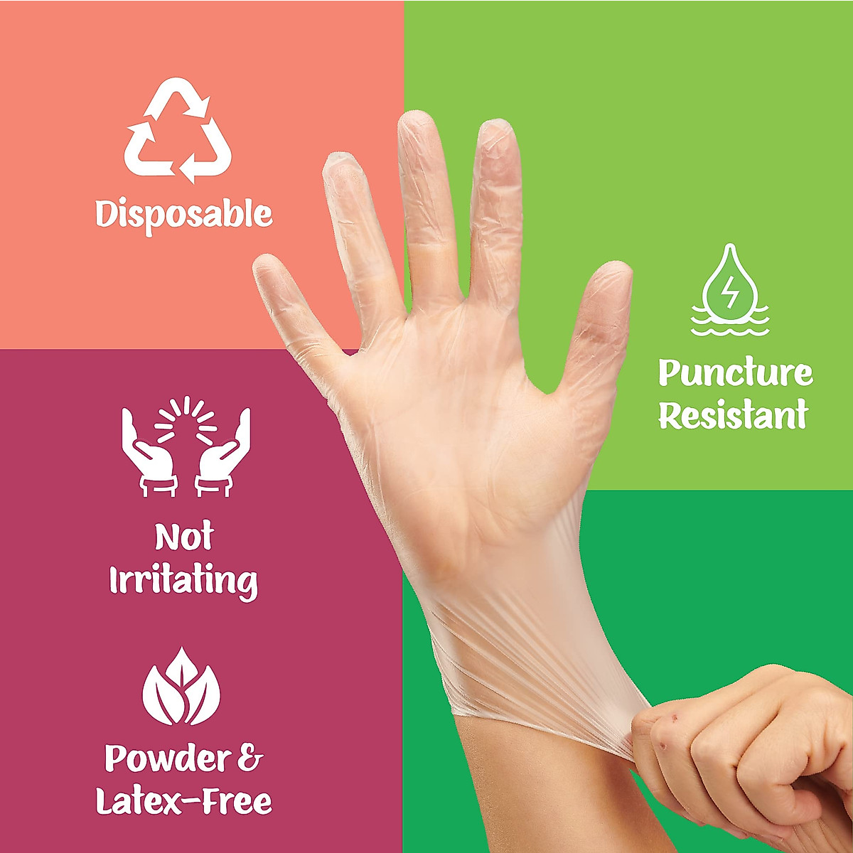 Care Plus Medical Vinyl Exam Gloves Medium, Latex Free, Powder Free, Rubber, Non Sterile Exam, Healthcare, Doctor, Home and Food Safe, 100 Count