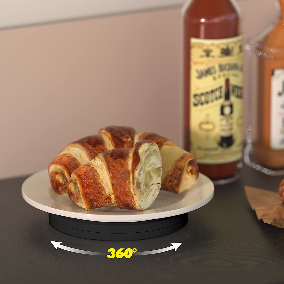 VOLCANOES CLUB Lazy Susan Turntable Organizer - 6 Inch Heavy Duty Rotating Swivel Stand with Steel Ball Bearings for Cake, Kitchen Cabinets, Monitor, TV, Painting, Display (30lb Capacity/Black)