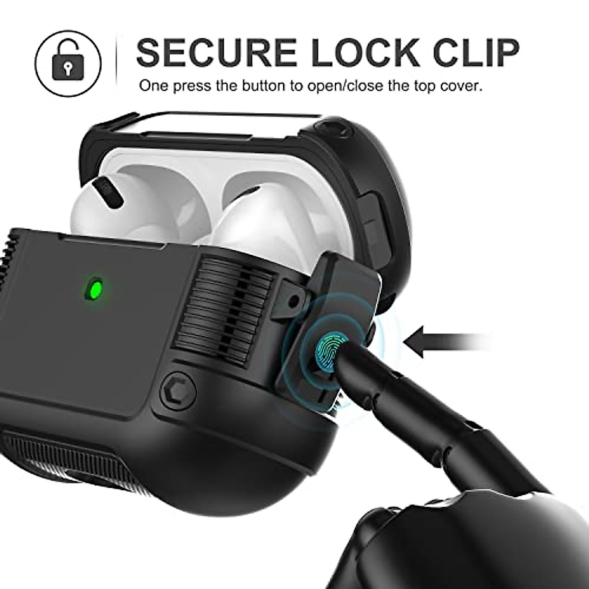 Winproo Airpods Pro 2 Case Cover with Side Lock, Military Airpods Pro 2nd Generation Case Hard Shell Full-Body Shockproof Protective Airpods Pro Skin with Keychain [Black]