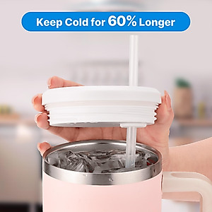 Bluwing 2 Pack 40 oz Tumbler Lid Replacement for 40oz Stanley Quencher 2.0, Replacement Tumbler Lids Covers Fit for Stanley Cup (White 2 Pack)