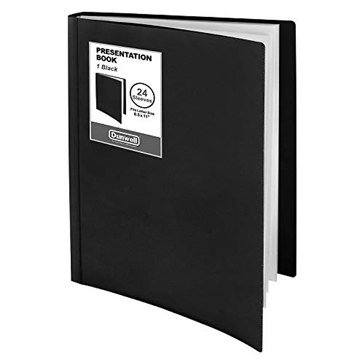 Dunwell Binder with Plastic Sleeves 24-Pocket - Presentation Book 8.5x11 (Black), Portfolio Folder with 8.5 x 11 Sheet Protectors, Displays 48 Pages Letter Size Documents, Kids Artwork, Acid Free