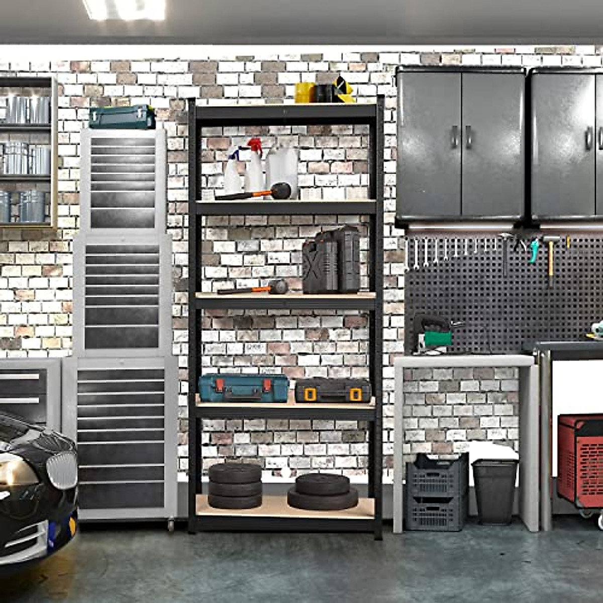 Topeakmart 2PCS Storage Shelves 5 Tier Adjustable Metal Shelving Unit Utility Shelves Garage Storage Racks for Warehouse Garage Pantry Kitchen- Black, 35.5 x 12 x 71 Inch