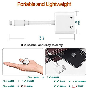 [Apple MFi Certified] iPhone Headphones Adapter & Splitter, 2 in 1 Dual Lightning Charger Cable Aux Audio Adapter Converter for iPhone 12/11/XS/XR/X/8/7/6/iPad, Support Calling+Charging+Music Control