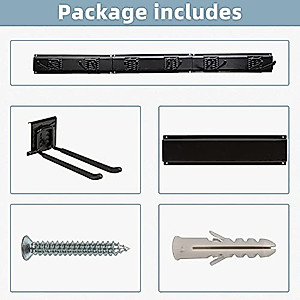 Pure Tech Garage Wall Mount Tool Organization Storage Rack, Home Garden Shovel Holder Garage Storage System with 6 Removable Hooks and 3 Board, 47Inch Heavy Duty Steel Tool Hanger Max Load 265lb