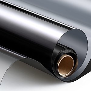 HooTown Window Tint for One Way Daytime Privacy Window Film Heat Control Sun Blocking Anti UV Non-Adhesive Static Cling Reflective Mirror Glass Film for Home Office, Black Silver, 23.6 in x 32.8 ft