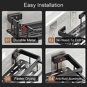 YOMEAN Self Adhesive Sponge Holder, Kitchen Wall Mount Sink Caddy Aluminum Drying Drain Rack Storage,Peeler, Brush, Soap, Cloth Rag,Towel Organizer with Removable Drip Tray for Countertop,No Drilling