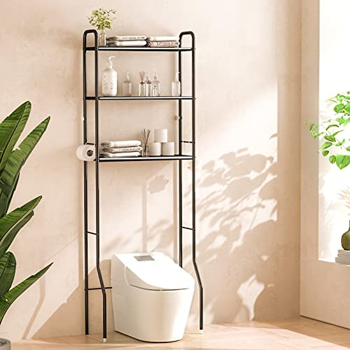 sfrvkly Over Toilet Bathroom Organizer 3 Tier,Over The Toilet Storage Shelf Minimalist Over The Toilet Storage Black Above Toilet Storage,Bathroom Storage Over The Toilet,Over Toilet Organizer.