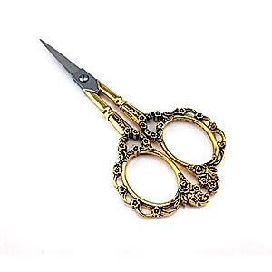 Yueton Vintage Europea Style Plum Blossom Needlework Embroidery Scissors (Gold)