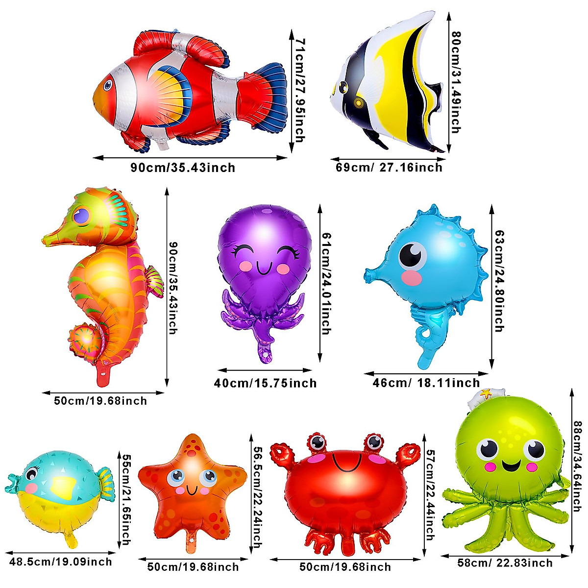 10 Pieces Sea Animals Balloons Ocean Foil Balloons Large Fish Balloons Cartoon Sea Creature Balloons for Boys Girls Under The Sea Themed Birthday Party Baby Shower Decorations, 10 Styles