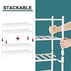 quiqear Bamboo Shoe Rack, 4 Tier Shoe Rack Organizer, Stackable & Durable Shoe Shelf Holder, Free Standing Shoe Racks, Shoe Storage Organizer for Entryway, Closet, Hallway (White)