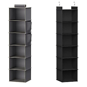 YOUDENOVA Hanging Closet Organizer, 6-Shelf Closet Hanging Storage Shelves, Black, Grey