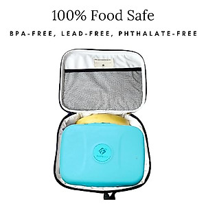 Fenrici Kids Lunch Bag and Bento Box Set, Insulated Lunch Box for Boys, Girls with 5 Compartment Container, Utensils Included for School, BPA Free, Purple Galaxy, Pastel Blue Bento