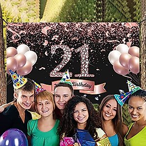 Trgowaul 21st Birthday Decorations for her - Rose Gold 21st Birthday Backdrop for Women 21st Birthday Party Supplies Photography Supplies Background Happy 21st Birthday Banner