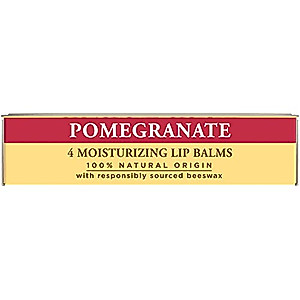 Burt's Bees Lip Balm, Moisturizing Lip Care, for All Day Hydration, 100% Natural, Pomegranate with Beeswax & Fruit Extracts (4 Pack)