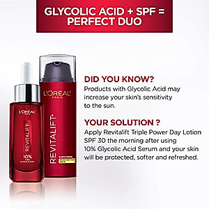 L'Oreal Paris Revitalift 10% Pure Glycolic Acid Face Serum, Visibly Evens Tone & Reduce Wrinkles, Fragrance Free 1.7 oz