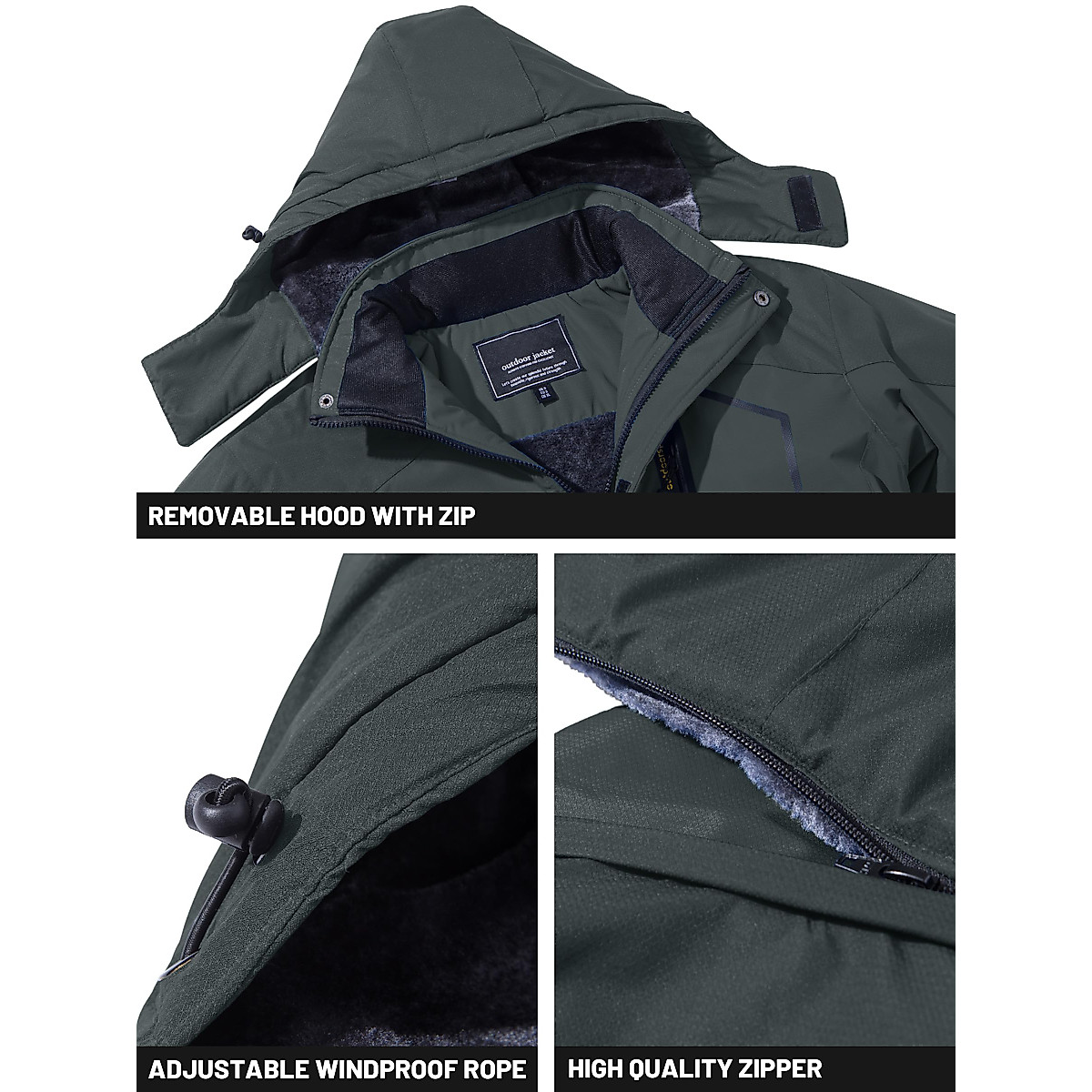 TACVASEN Rain Coat Mens Winter Warm Jacket Fleece Waterproof Jakcet Ski Snow Coats for Men Insulated Softshell Jacket