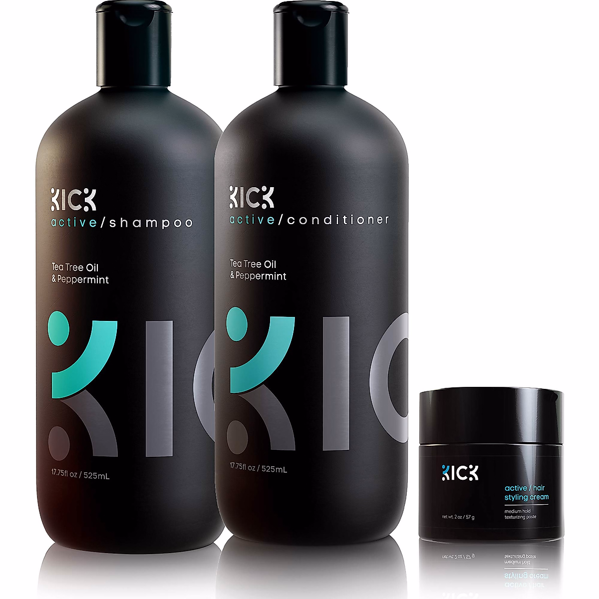 Kick Men’s Shampoo + Conditioner + Hair Styling Cream - Men’s Basics Bundle Itchy Scalp Styling for Dandruff & Thinning Hair - High Performance Anti-Dandruff, Anti-Hair Loss System for Men