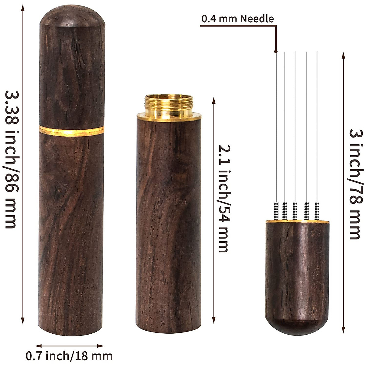 Zolunu Espresso Coffee Stirrer 5 Needles 0.4mm Espresso Distribution Tools, Natural Wood Handle and Stand (Walnut)