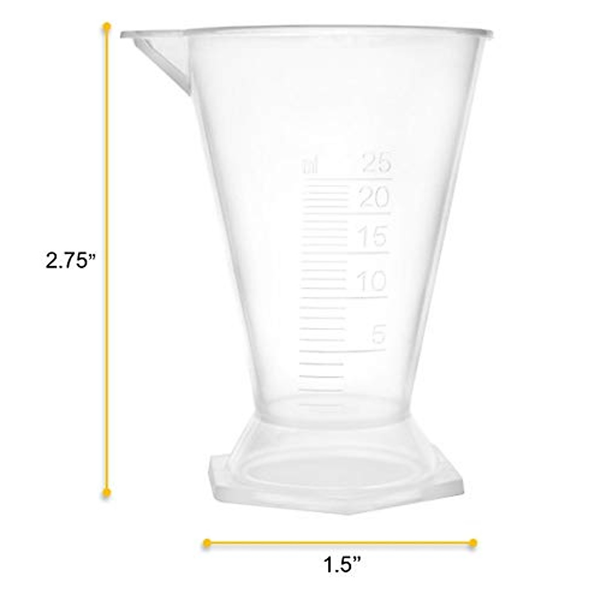 EISCO Conical Measure, 25ml - Polypropylene Plastic, Translucent - Pouring Spout - 1ml Raised Graduations - Hexagonal Base