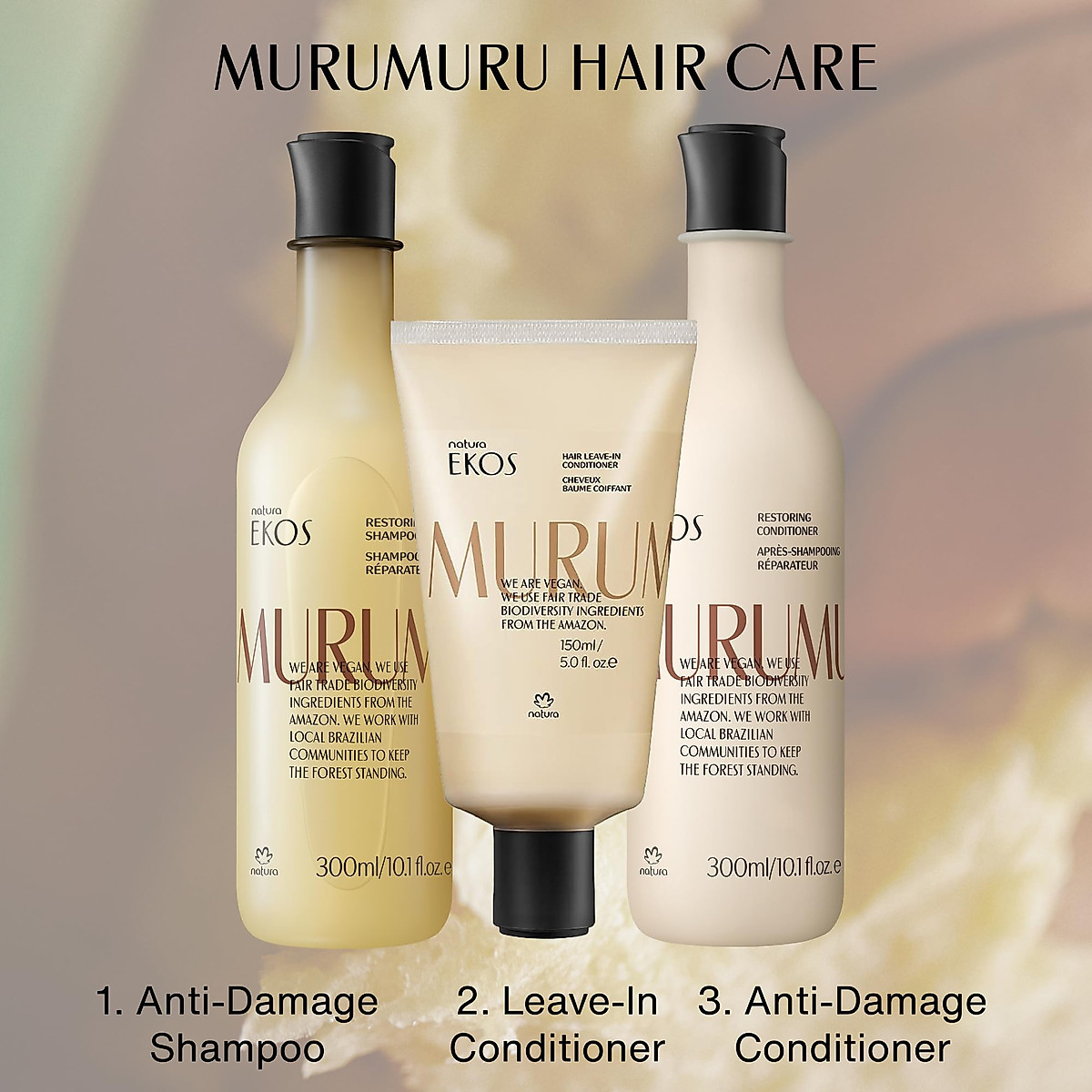 natura Murumuru Hair Leave-In Conditioner, 1.5 oz - Reconstructs Hair Fiber, Reduces Frizz, Detangles, and Repairs Split Ends, Vegan, Not Tested On Animals, Unisex, For Frizzy Hair