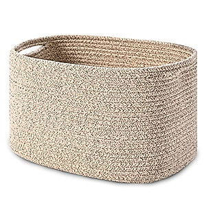 HOMHOLDON Cotton Rope Storage Baskets for Organizing, 15"x10"x9" Set of 1 Woven Basket for Storage, Shelf Basket Cube Storage Bins for Bathroom,Bedroom,Living Room,Laundry,Nursery Room,Clothes,Towels,Toys, Blanket(Brown)