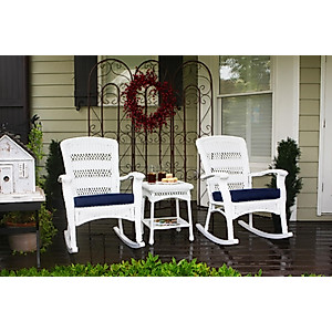Tortuga Outdoor 3 Piece Portside Plantation Rocking Chair rockers with 1 side table (Set of 2), White Coastal