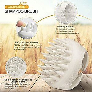 AIMIKE Hair Scalp Massager Shampoo Brush, Soft Silicone Scalp Brush Hair Scrubber, Hair Washing Scalp Exfoliator Brush for Dandruff, Head Scrubber for Thick Curly Wet Dry Hair of Women Men Kids, Beige