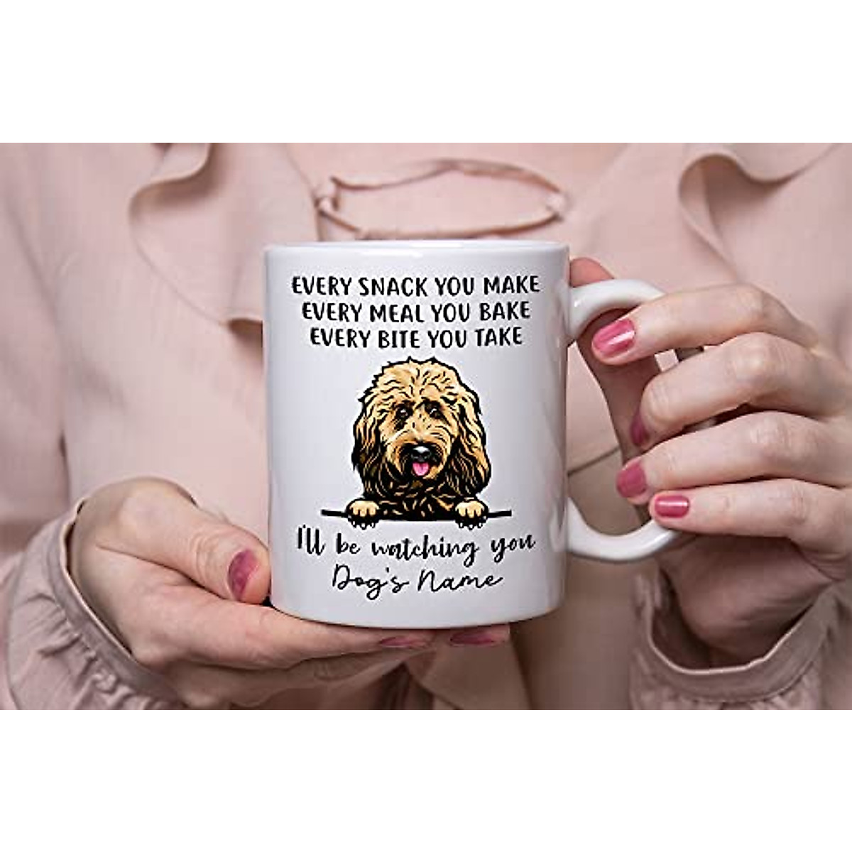 Personalized Goldendoodle Coffee Mug, Every Snack You Make I'll Be Watching You, Customized Dog Mugs for Mom Dad, Gifts for Dog Lover, Mothers Day, Fathers Day, Birthday Presents