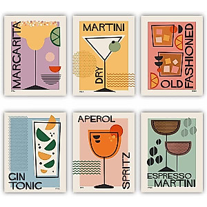 Print A To Z® Cocktail Wall Art Poster Prints Decor Set, UNFRAMED Set of 6 ( 8''x10'' ), Bar Wall Decor, Boho Cocktail Mixology Wall Art Print for Bar - by Print A To Z | Alcohol Bar Themed Kitchen Home, Bar Cart Decor Cocktail Poster, cocktail wall art s