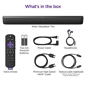 Roku Streambar Pro | 4K/HD/HDR Streaming Media Player & Cinematic Sound, All In One, includes Roku Voice Remote with Headphone Jack for Private Listening, Personal Shortcut Buttons, and TV Controls