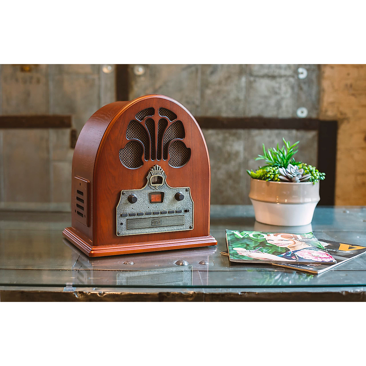 Crosley CR32D-PA Cathedral Retro AM/FM Tabletop Radio with Bluetooth Receiver and CD Player, Paprika