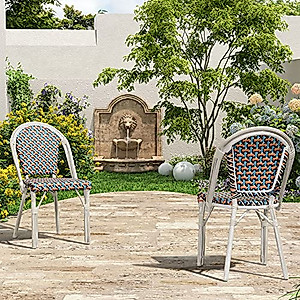 PURPLE LEAF Dining Chair Set of 2 Outdoor French Bistro Chairs Hand-Woven Aluminum Wicker Rattan Chairs for Garden Kitchen Backyard Porch White Print Finish Patio Chairs Colorful