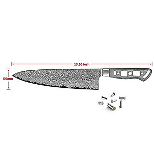 KATSURA Woodworking Project Kit – Gyuto Chef Knife Blank – 8.25 Inch – Ultra Wide Blade 55mm – Japanese Premium AUS 10, 67 Layers Damascus Steel – NO LOGO