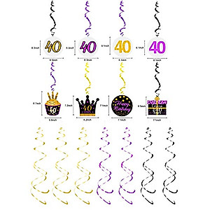 40th Birthday Decorations for Women Purple Gold 40th Birthday Hanging Swirls Hanging Swirls Decorations for Purple Gold 40 Years Old Party Supplies